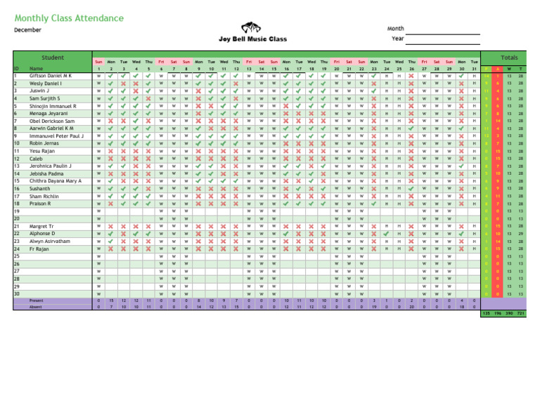 Attendance Sheet 2024 December | PDF
