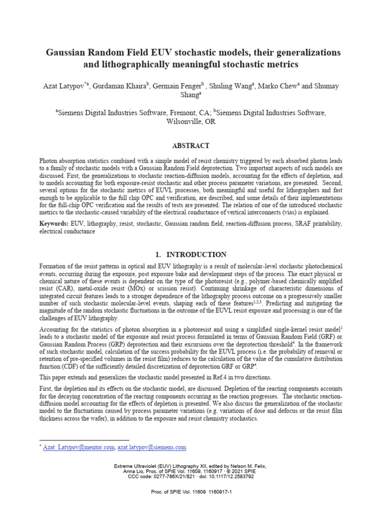 Gaussian Random Field Euv Stochastic Models Their Generalizations And
