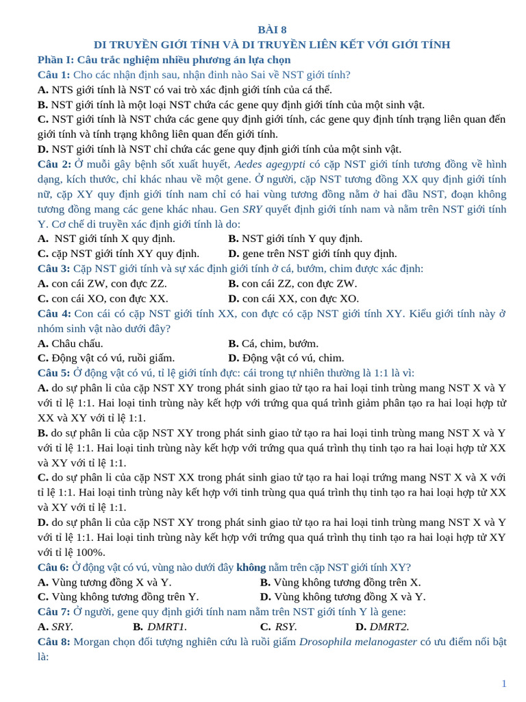 BT - B8 - DT GIỚI TÍNH & DT LK VỚI GT-ĐỀ | PDF