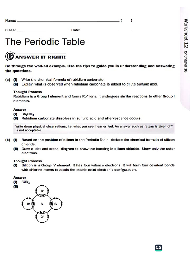 The Periodic Table, Worksheet. | PDF