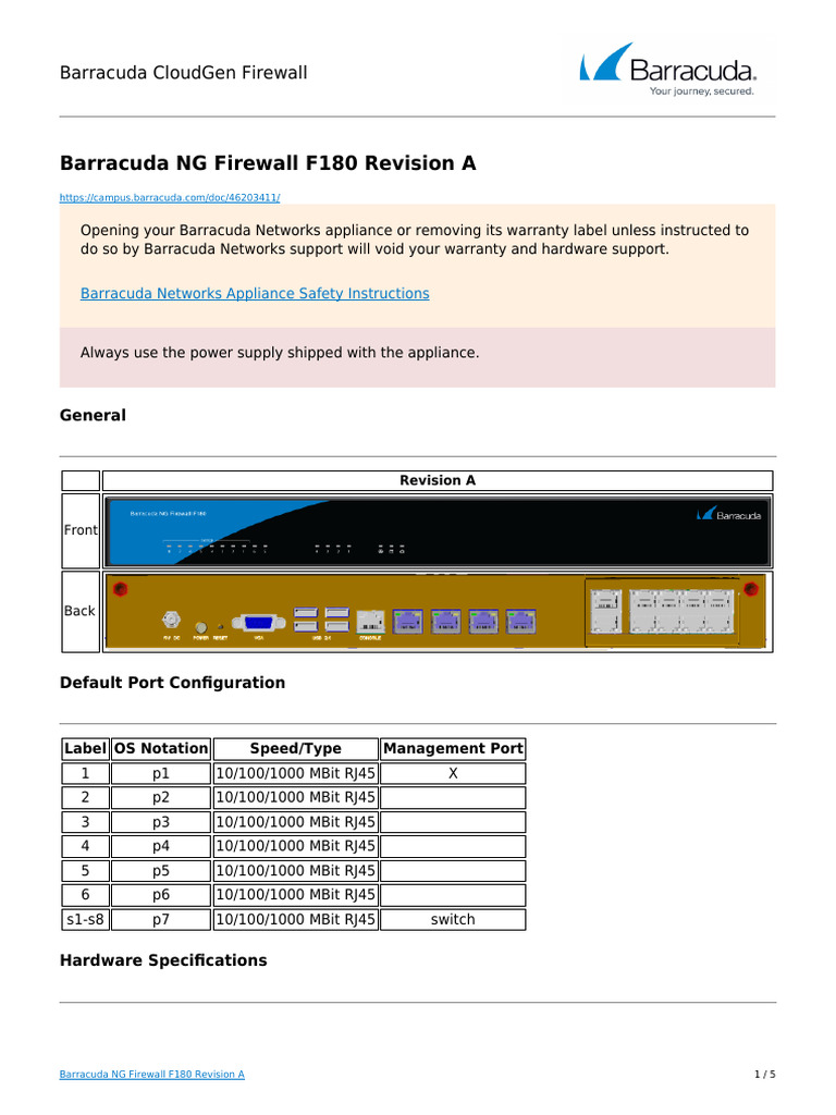 Barracuda NG Firewall F180 Revision A | PDF | Power Supply | Computer ...