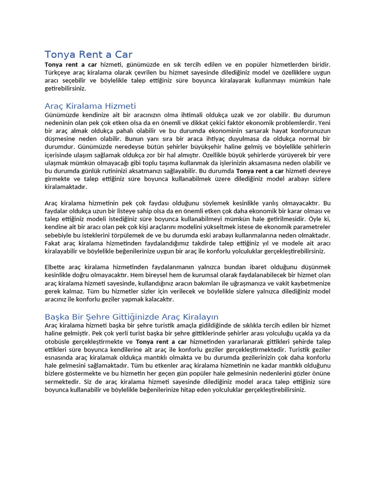 Tonya Rent a Car | PDF