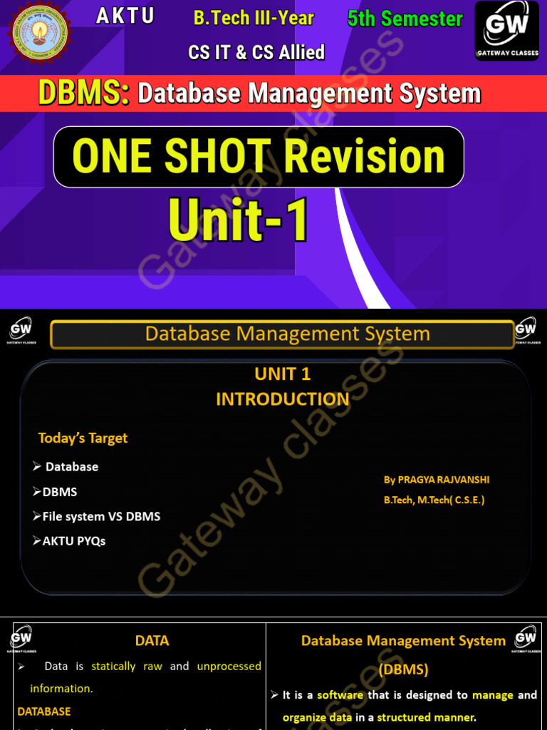 DBMS One Shot Revision Notes | PDF | Databases | Data Management Software