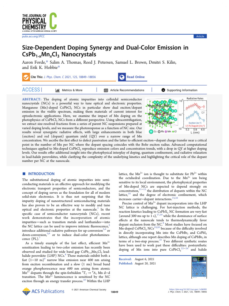 Nanocrystal Doping for Dual Emission | PDF | Doping (Semiconductor ...