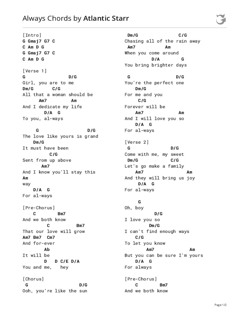 Always Chords (Ver 2) by Atlantic Starrtabs at Ultimate Guitar Archive ...