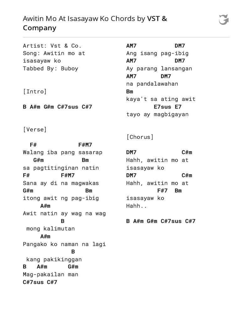 Awitin Mo at Isasayaw Ko Chords by VST & Companytabs at Ultimate Guitar ...