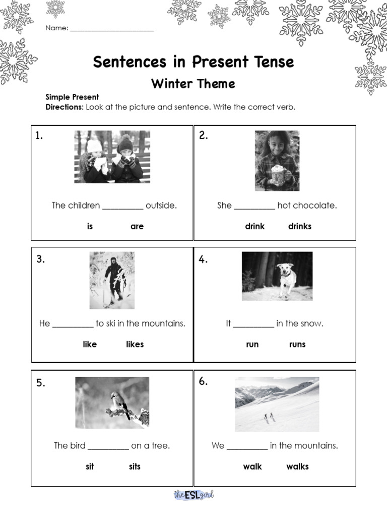 Winter-Themed Present Tense Exercises | PDF