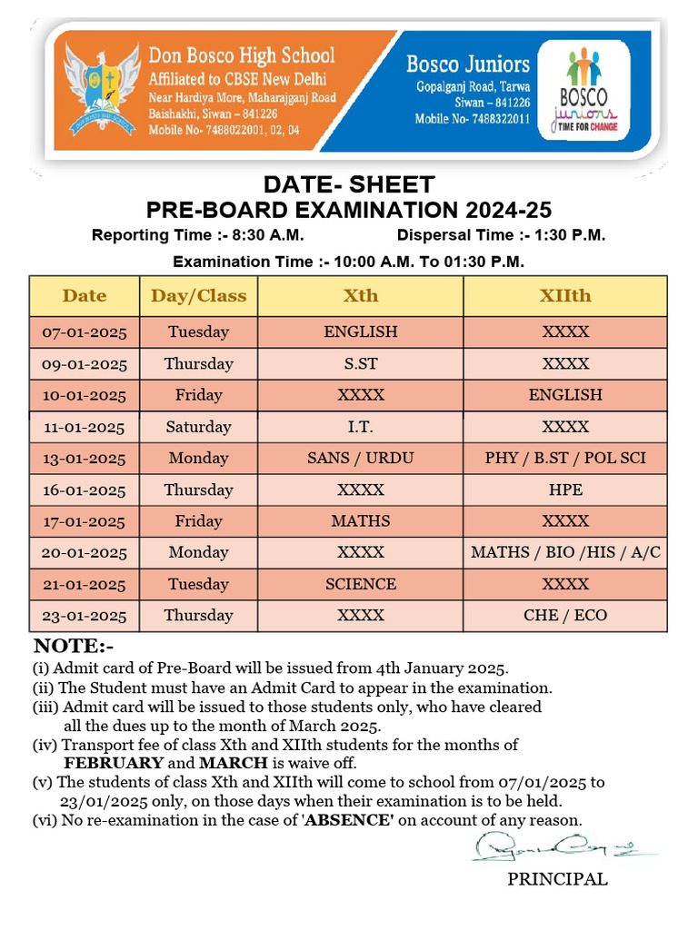 Pre-board Date Sheet 2024-25 (3) | PDF