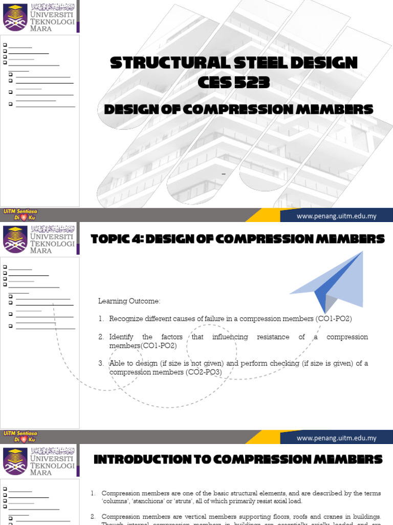 Design of Compression Members | PDF | Buckling | Bending