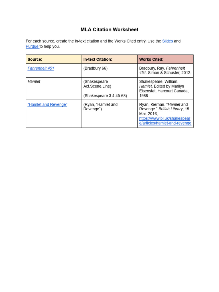 MLA Citation Worksheet.pdf | PDF