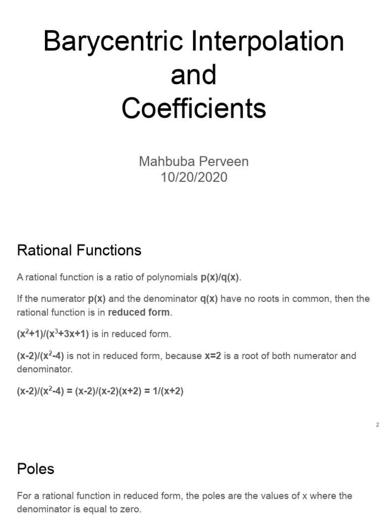 Bary Centric Interpolation and Coefficients | PDF | Interpolation ...