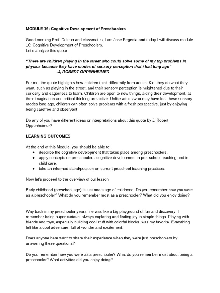 Cognitive Growth in Preschoolers | PDF | Cognition | Cognitive Development