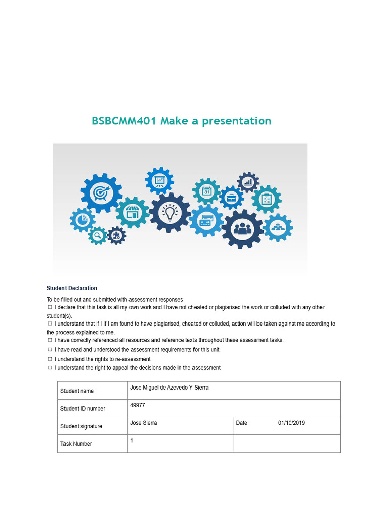 BSBCMM401 Make A Presentation TASK 1 | PDF | Human Communication | Cognition