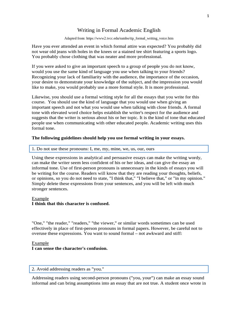 003 Writing in Formal Academic English | PDF | Sentence (Linguistics ...