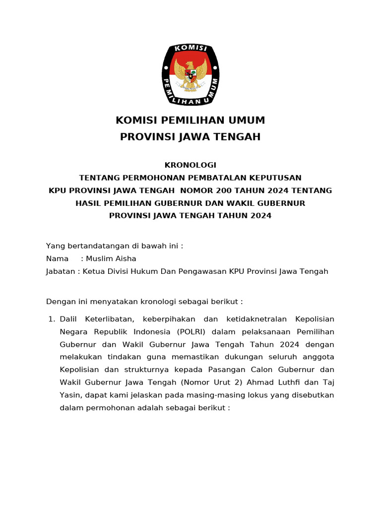 KRONOLOGI PILGUB JATENG 2024 Per 5 Jan 2025 Versi 8 | PDF