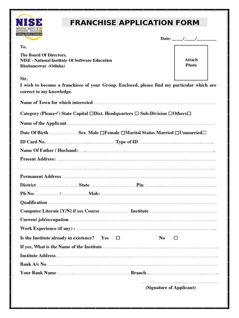 Franchisee Application Form | PDF | Identity Document | Access Control