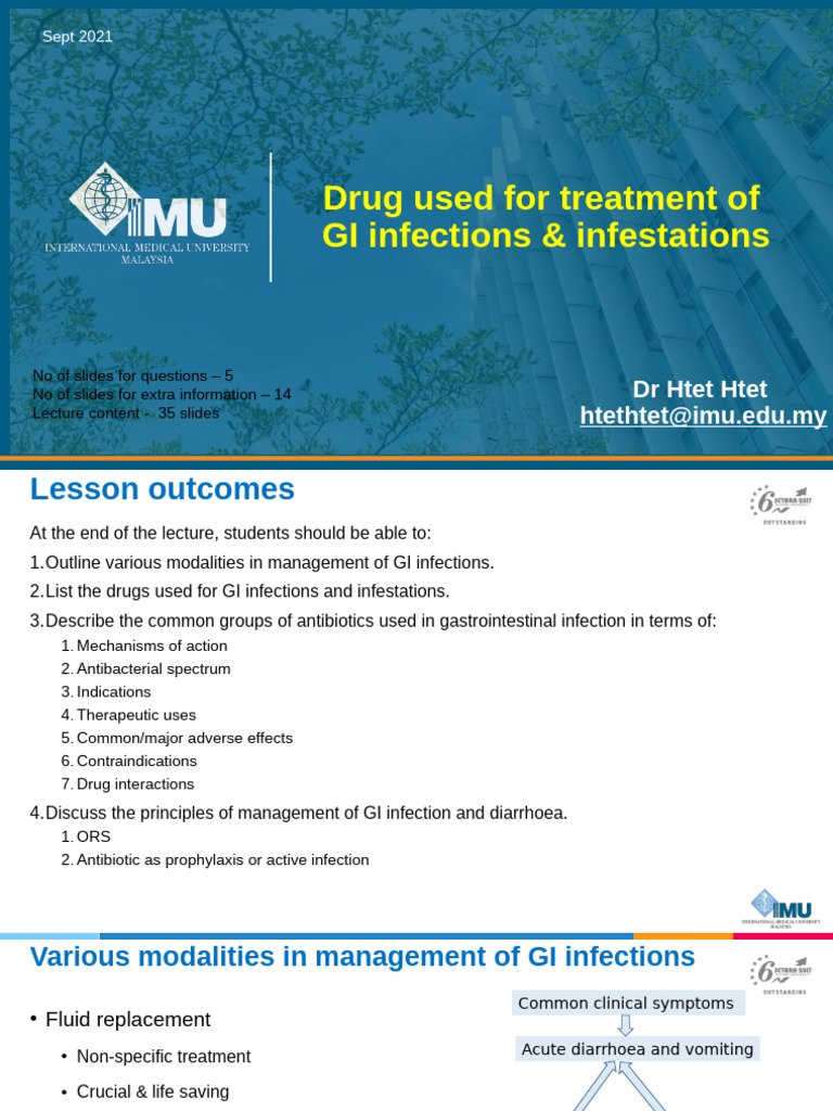 Drug Used for Treatment of GI Infection and Infestations 2021 September ...