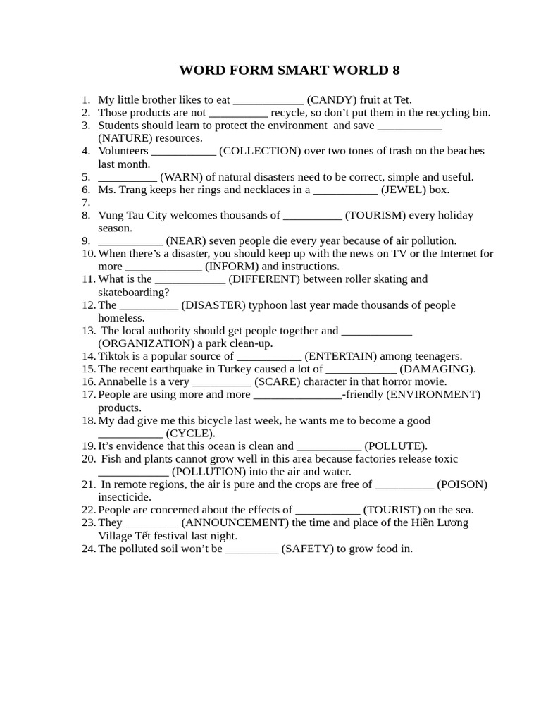 Word Form Smart World 8 | PDF