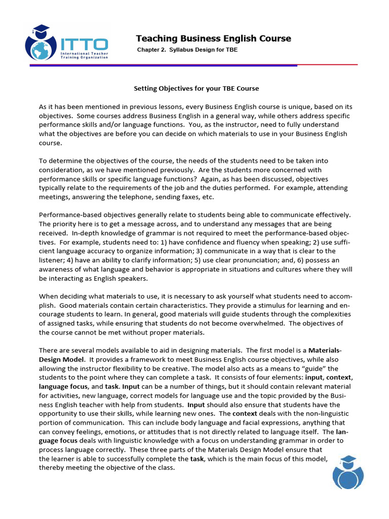 Setting Objectives for Business English Courses | PDF | Learning ...