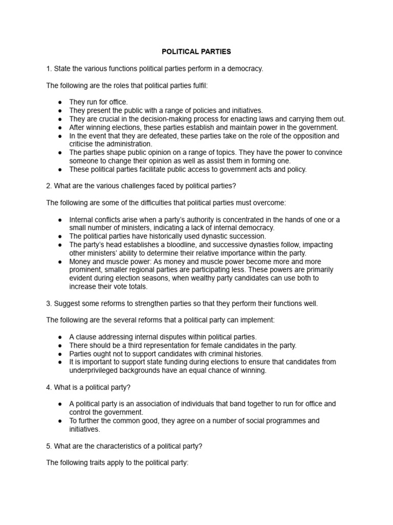 POLITICAL PARTIES | PDF | Political Parties | Elections