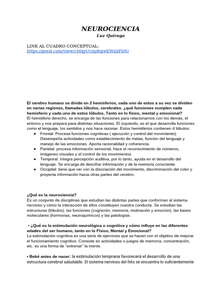 NEUROCIENCIA | PDF | Cerebro | Aprendizaje