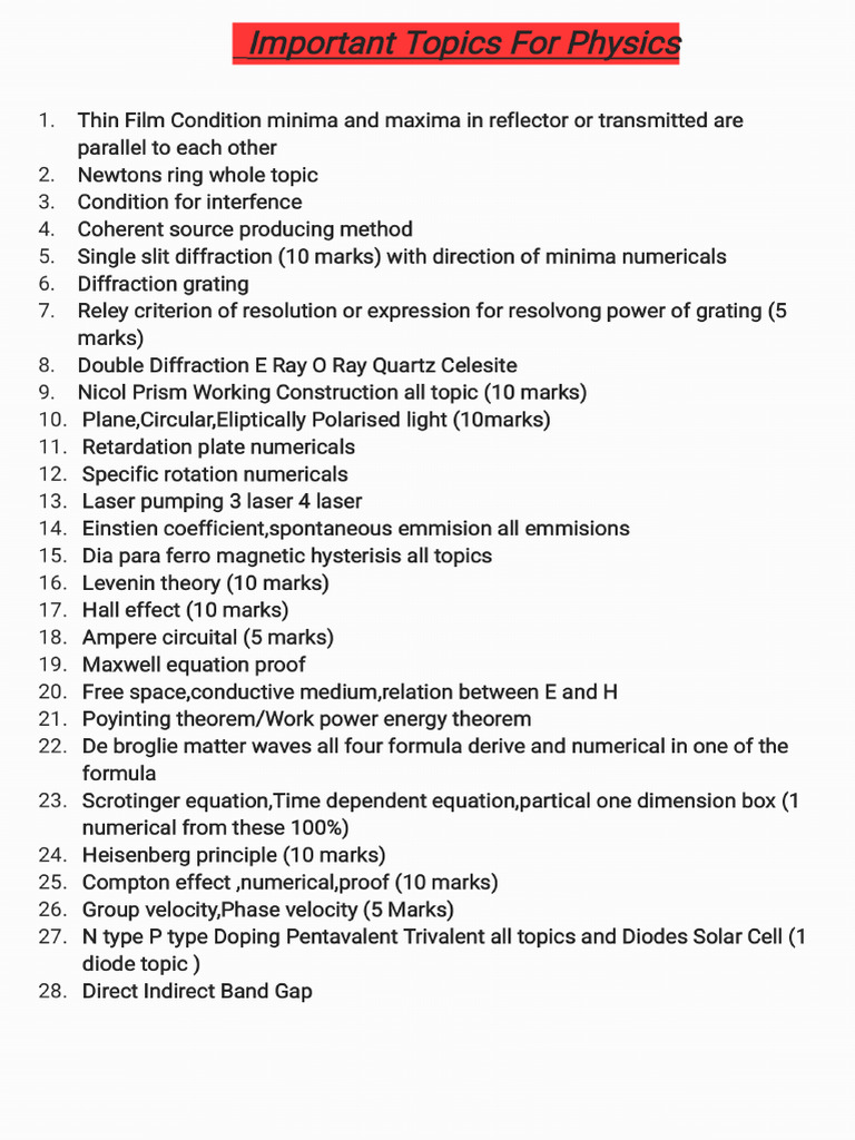 Important Topics Physics | PDF