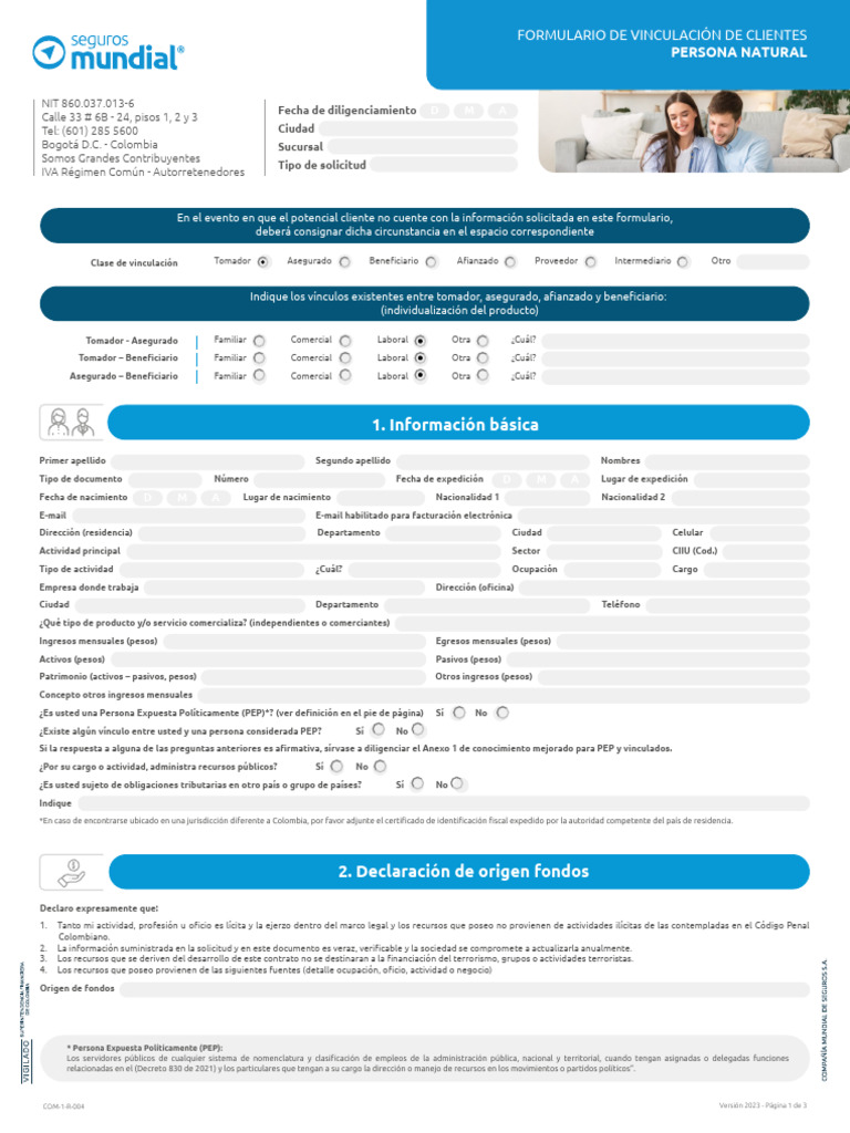 Formulario_Vinculacion_PN_VF_101023 | PDF | Seguro