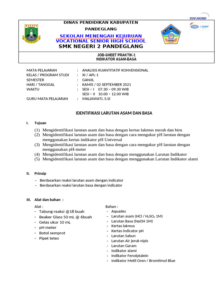 Praktik Identifikasi Asam-Basa SMK Pandeglang | PDF