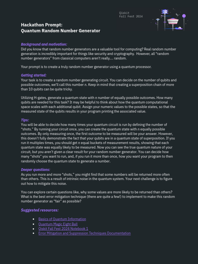Hackathon Prompt - Random Numbers | PDF | Quantum Computing | Quantum Mechanics