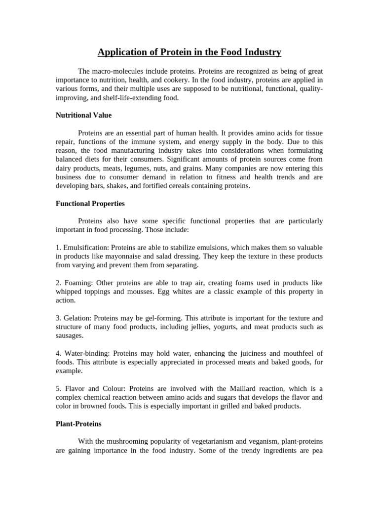Application of Protein in The Food Industry | PDF | Foods | Food ...