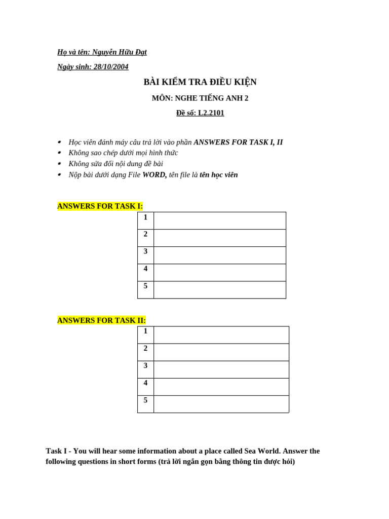 Nghe 2. ĐK1 | PDF