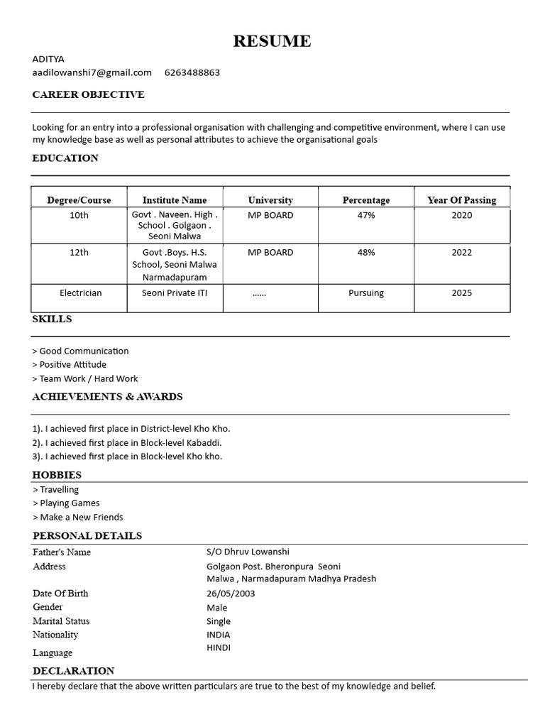 Aditya Resume 1 | PDF