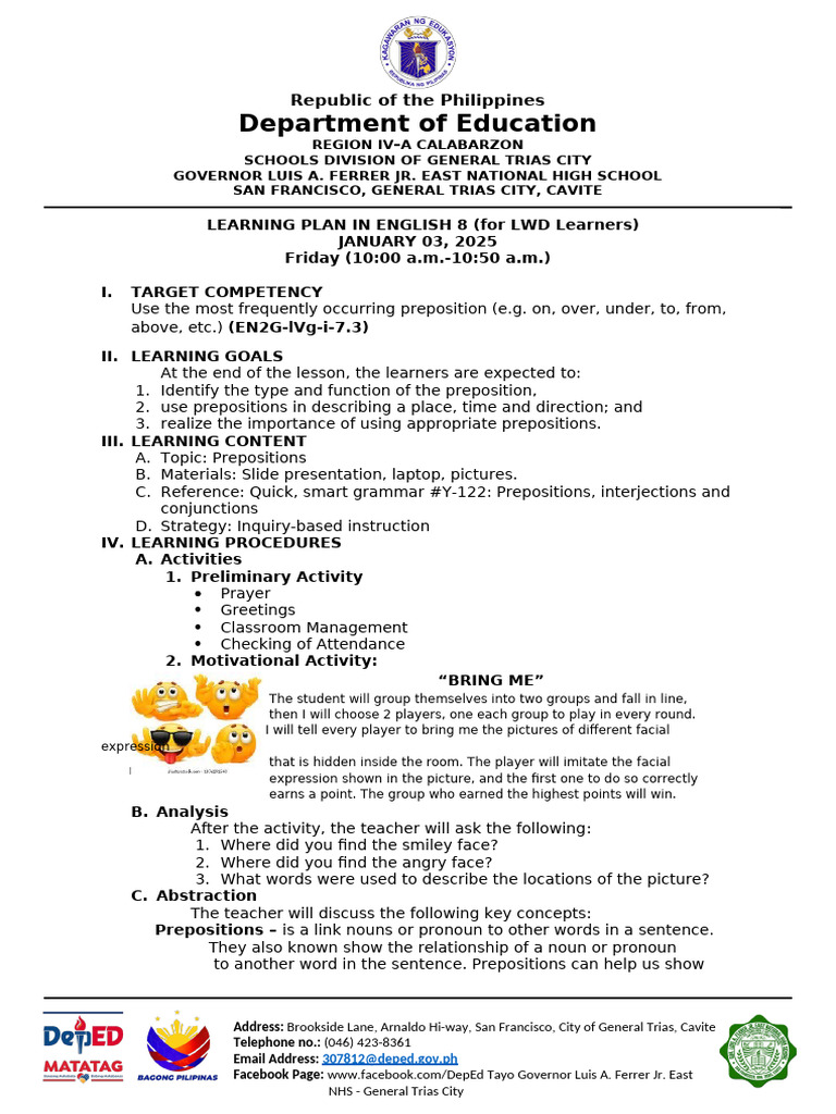 Lesson Plan English - Preposition | PDF | Linguistics | Syntax