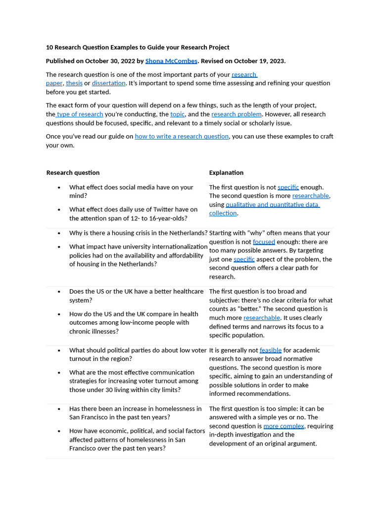 10 Research Question Examples To Guide Your Research Project | PDF ...