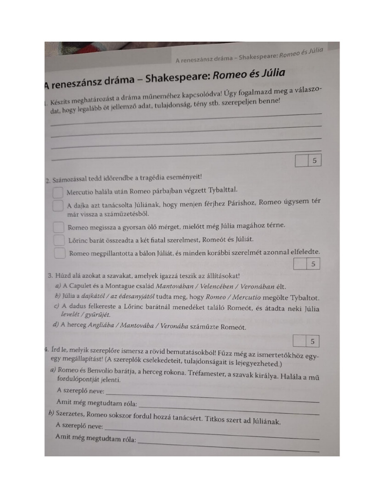 Shakespeare és a reneszánsz dráma dolgozat 7. osztály | PDF