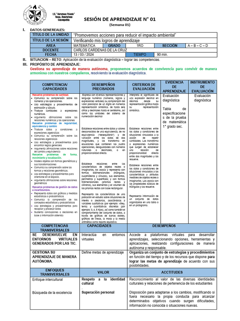 1° Sesión 1 Ev. Mat. | PDF | Evaluación | Geometría