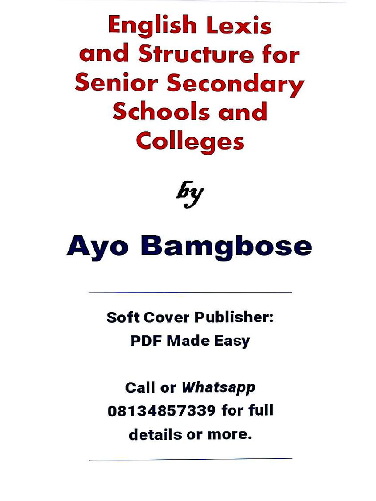 English Lexis and Structure For Senior Secondary Schools and Colleges | PDF