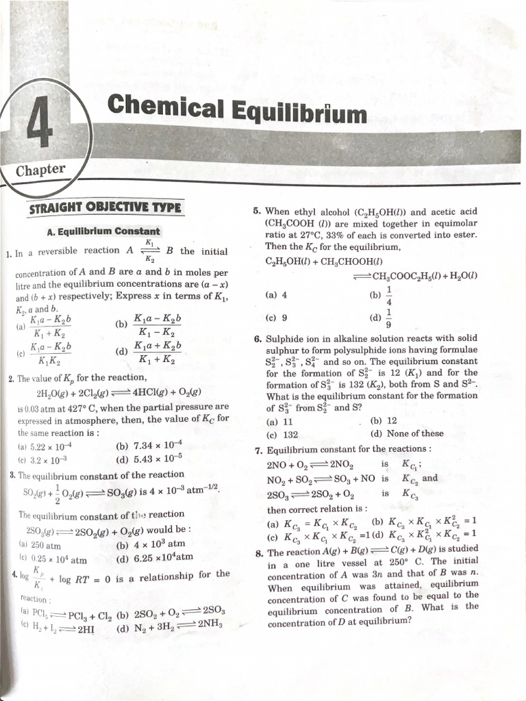 Chemical equilibrium practice sheet -1 | PDF