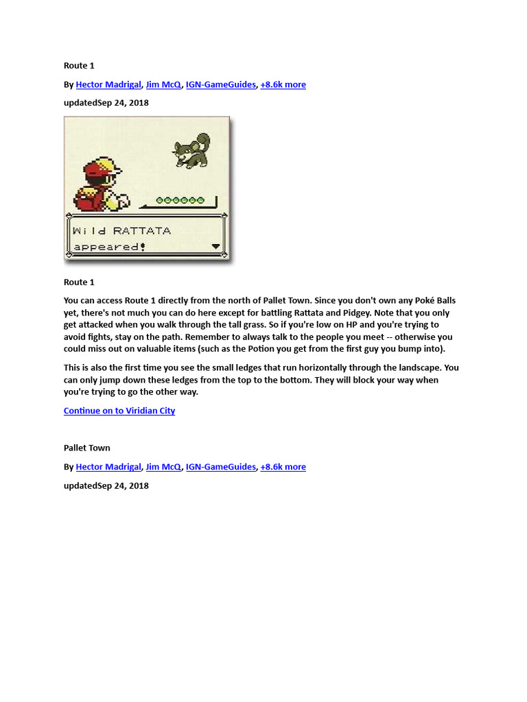 Route 1 | PDF | Pokémon | Video Games