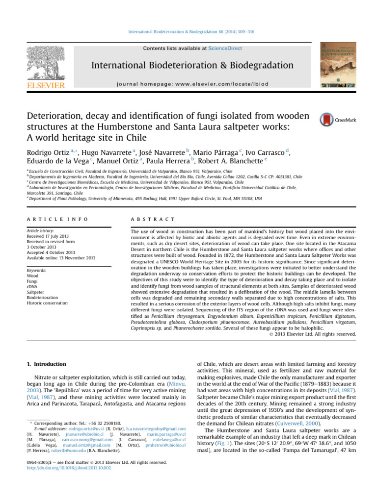 Fungi in Chile's Historic Wood Sites | PDF | Polymerase Chain Reaction ...