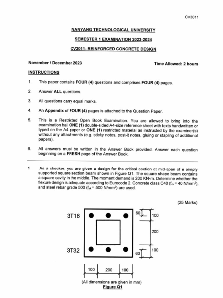CV3011 2023-2024 Semester 1 | PDF