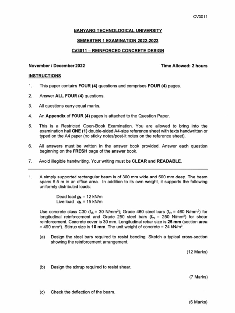 CV3011 2022-2023 Semester 1 | PDF