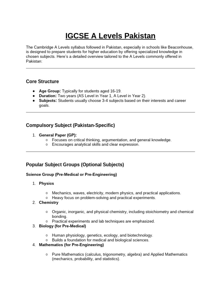 A Levels Subjects Overview in Pakistan | PDF | Mathematics | Critical ...