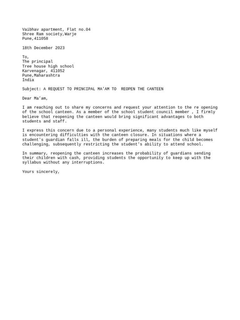 Letter To Principal Mam | PDF