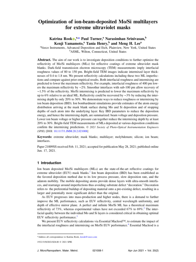 Optimization of Ion-Beam-Deposited MoSi Multilayers For Extreme ...