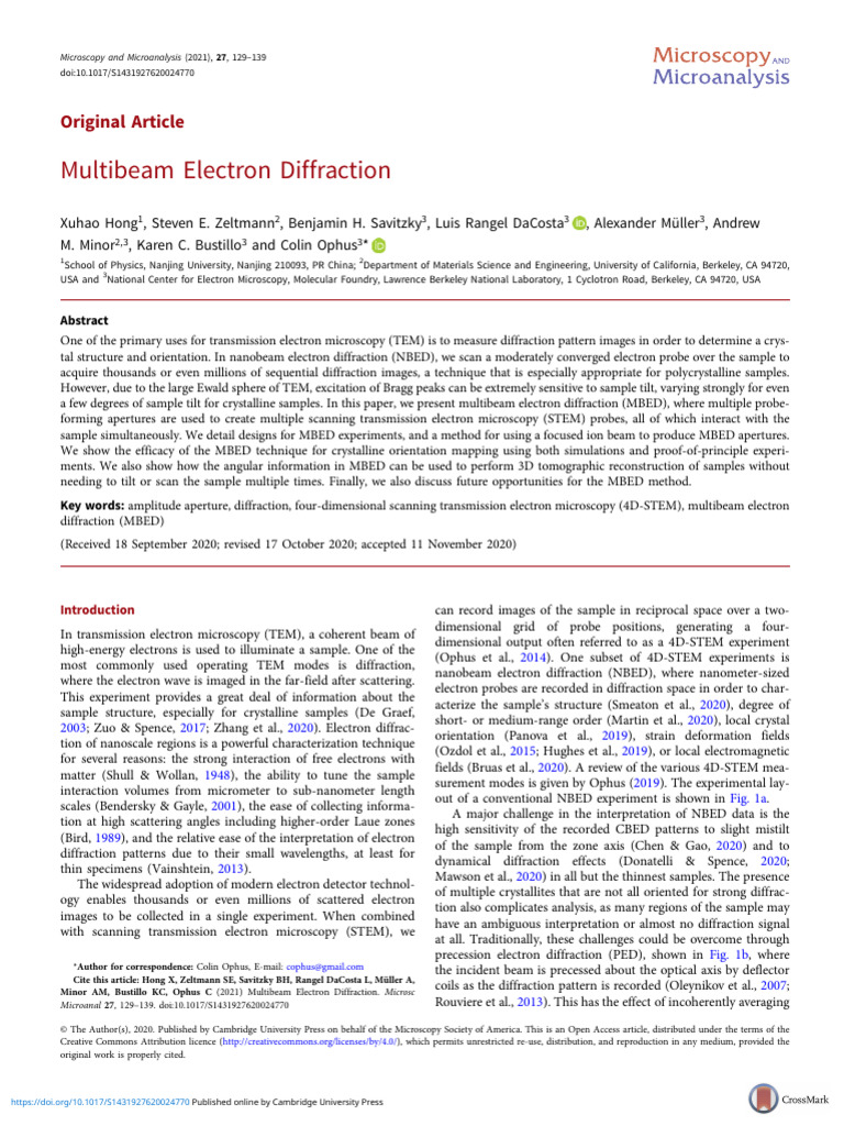 multibeam-electron-diffraction | PDF | Transmission Electron Microscopy | Diffraction