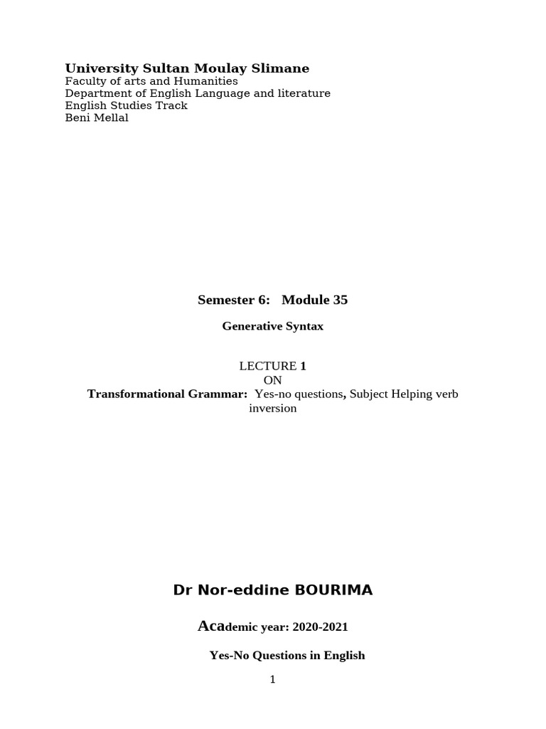 3 - M35-S6P2, Morpho-Syntax2, Lecture On Yes-No Questions & Sub-Helping Verb Inversion, Pr ...