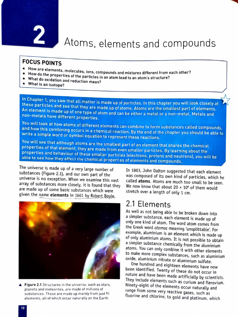 Chemistry Chapter 2 Atoms, Elements and Compounds (1) | PDF | Redox | Chemical Elements