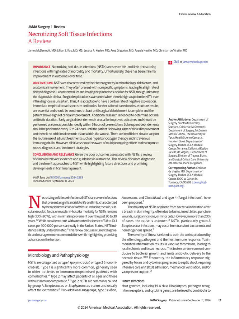 Necrotizing Soft Tissue Infections A Review | PDF | Surgery | Medical ...
