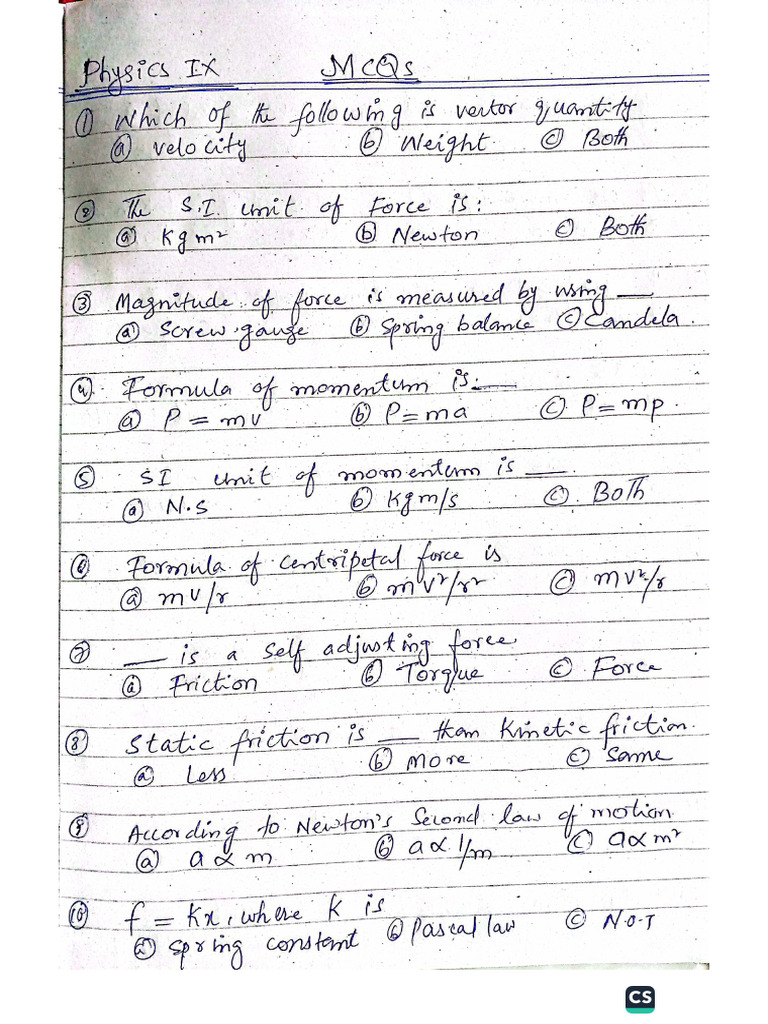 Physics Mcqs Class 9 | PDF Physics Mcqs Class 9 | PDF